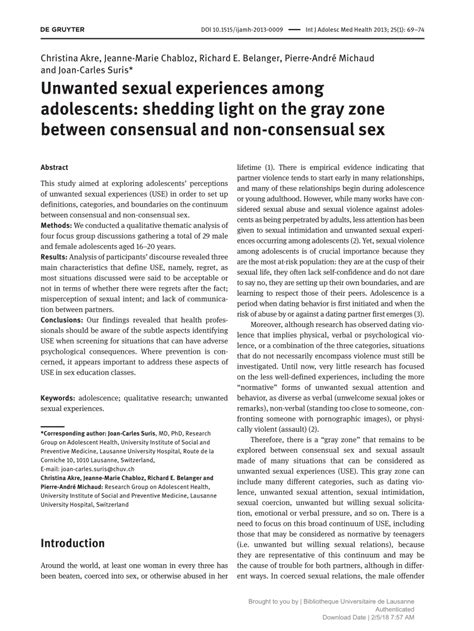 PDF Unwanted Sexual Experiences Among Adolescents Shedding Light On The Gray Zone Between