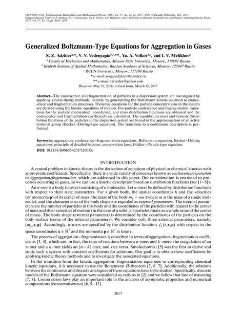 Pdf Generalized Boltzmann Type Equations For Aggregation In Gases