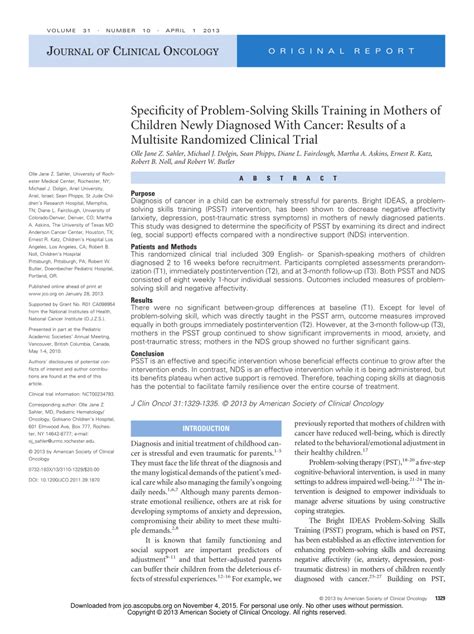 Pdf Specificity Of Problem Solving Skills Training In Mothers Of