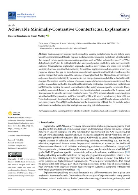 Pdf Achievable Minimally Contrastive Counterfactual Explanations