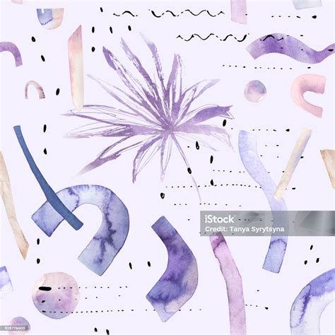 최소한 바우하우스 Hipster 스타일에 열 대 기하학적 요소와 추상 수채화 배경 0명에 대한 스톡 벡터 아트 및 기타 이미지 0명 곡선 기하 도형 Istock