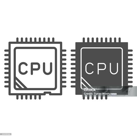 Processor Line And Solid Icon Chip Or Microchip Central Processing Unit
