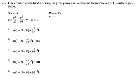 Solved Find A Vector Valued Function Using The Given Chegg Com