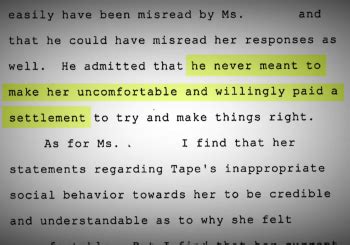 SETTLED SEXUAL HARASSMENT CLAIM MADE BY A FEMALE EMPLOYEE Recall Christopher Tape