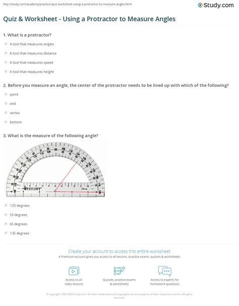 Quiz And Worksheet Using A Protractor To Measure Angles