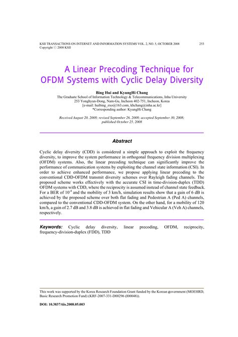 pdf cyclic delay diversity with linear precoding technique adopted in