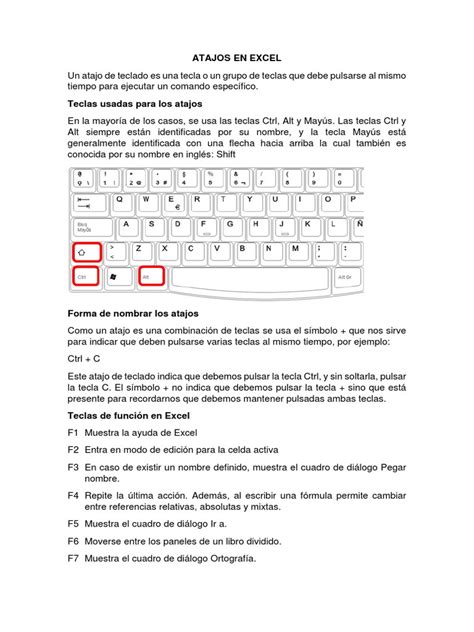 Atajos En Excel Pdf Ventana Informática Microsoft Excel