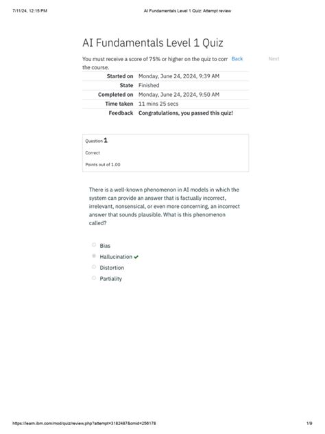 Ai Fundamentals Level 1 Quiz Attempt Review Download Free Pdf Artificial Intelligence