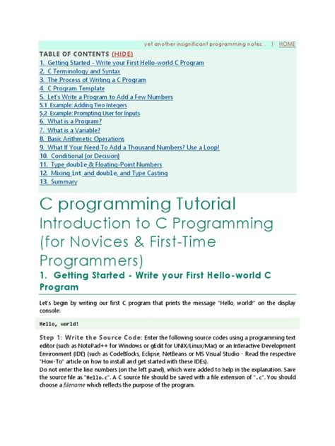 C Programming Tutorial Introduction To C Programming For Novices