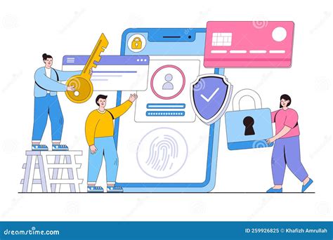 Flat Data Protection On Mobile Phone Concept Outline Design Style