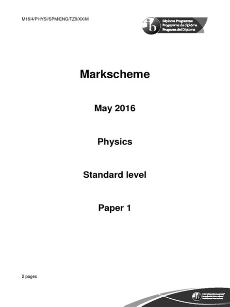 Physics Paper 1 Sl Markscheme Pdf