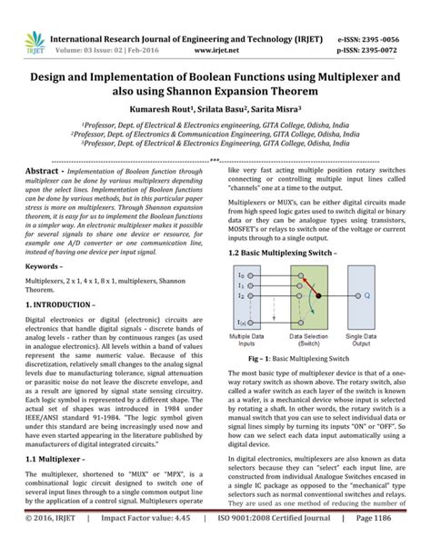 Design And Implementation Of Boolean Functions Using Multiplexer And Also Using Shannon