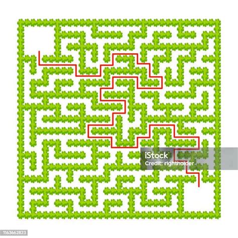 정원 덤불의 광장 미로 아이들을위한 게임 아이들을위한 퍼즐 입구 1개 출구 1개 미로 수수께끼 플랫 벡터 그림입니다 대답과 함께 이미지에 대한 장소와 함께 0명에 대한 스톡