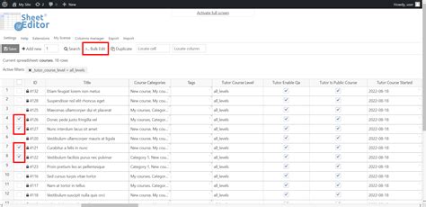 Tutor LMS How To Edit Course Level In Bulk WP Sheet Editor