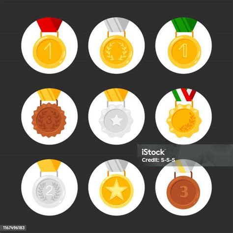 메달 벡터 아이콘의 집합입니다 골든 실버 브론즈 어워드 1위에 대한 스톡 벡터 아트 및 기타 이미지 1위 3위 개체 그룹 Istock
