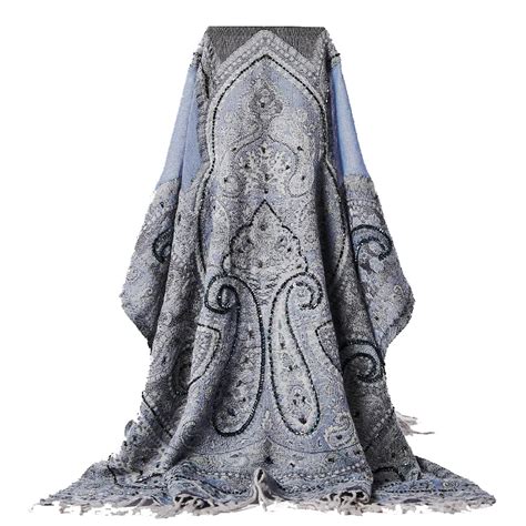 Шарф из шерсти мериноса Пашмина Непал ручная работа вышивка бисером классический узор