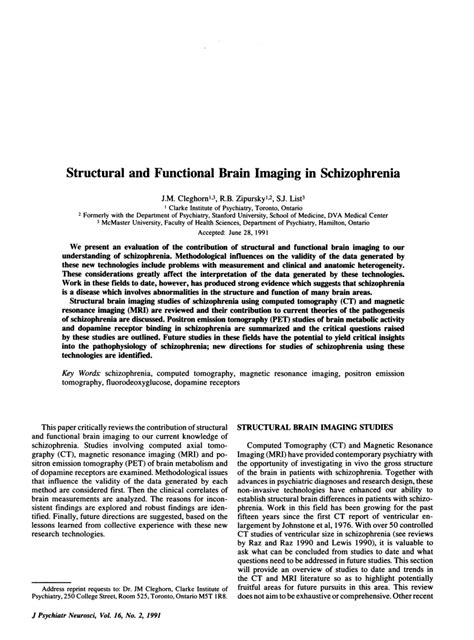 Pdf Structural And Functional Brain Imaging In Schizophrenia