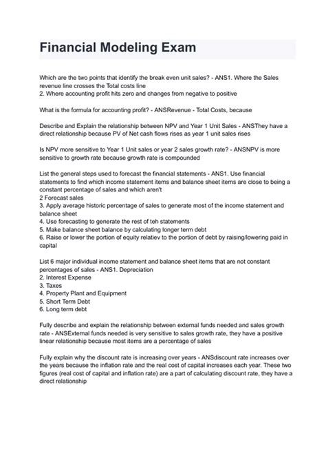 Financial Modeling Exam Questions And Answers Graded A 2024 2025