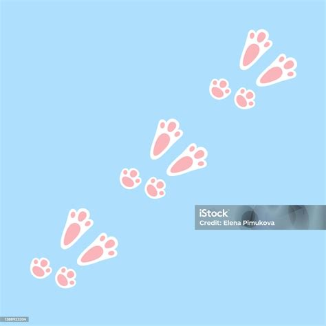 토끼 또는 토끼 발자국 흔적 부활절 토끼 발 프린트 눈 위에 토끼 발 계단 토끼가 트랙을 단계 플랫 스타일로 파란색 배경에 격리된 벡터 일러스트레이션 부활절 토끼에 대한