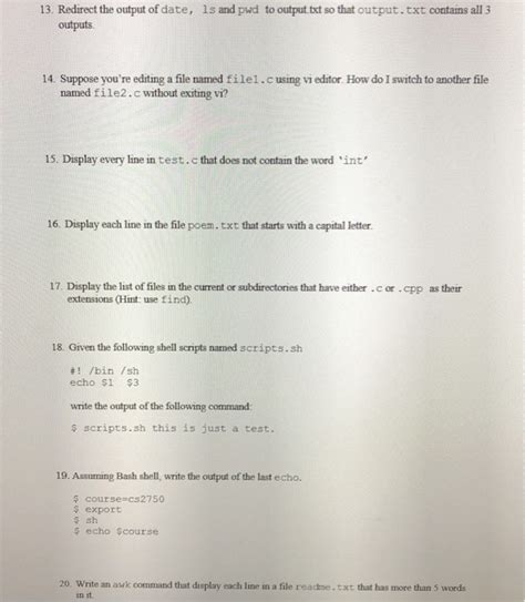 Solved 13 Redirect The Output Of Date Ls And Pwd To