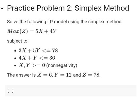 Solved Practice Problem Simplex Method Solve The Chegg