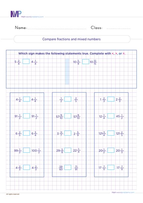 Compare Fractions And Mixed Numbers
