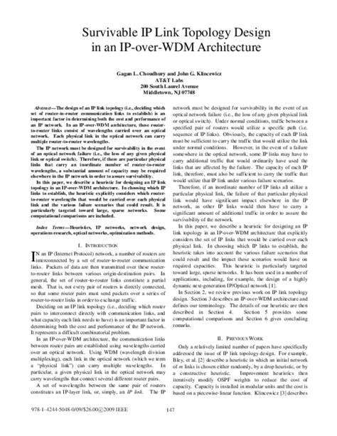 Pdf Survivable Ip Link Topology Design In An Ip Over Wdm Architecture
