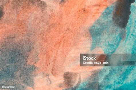 청록색 오렌지와 갈색 수채화 벽지 손으로 그린 페인트 브러시 면봉 래스터 일러스트 갈색에 대한 스톡 벡터 아트 및 기타 이미지