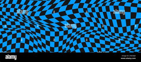 Distorted Chess Board Background Psychedelic Pattern With Warped Black And Blue Squares Trippy
