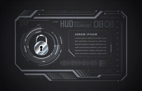 Premium Vector Hud Closed Padlock On Digital Background Cyber Security