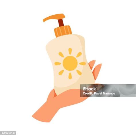 피부 보호와 자외선 차단 벡터 일러스트레이션을 위한 자외선 차단제 로션 병을 들고 있는 손 개념에 대한 스톡 벡터 아트 및 기타 이미지 개념 건강한 생활방식 막는