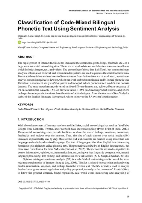 Pdf Classification Of Code Mixed Bilingual Phonetic Text Using Sentiment Analysis