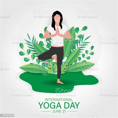 국제 요가 데이 배너 또는 포스터 템플릿 디자인 요가 포즈를 취하는 여성 벡터 일러스트레이션 International Yoga