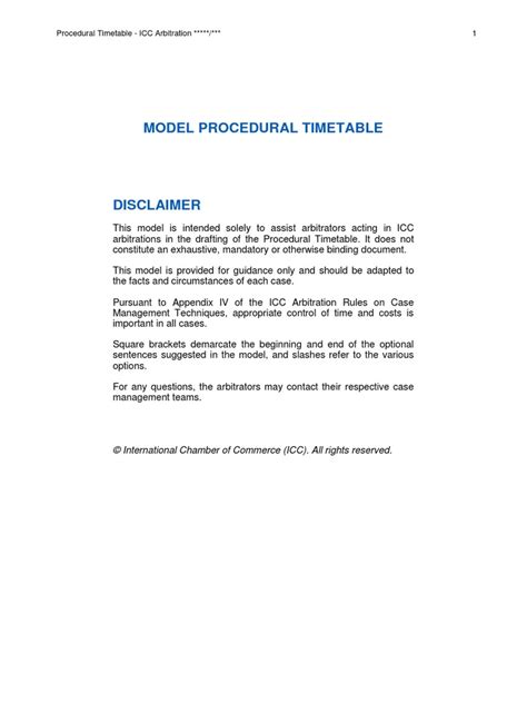 Icc Model Procedural Timetable English Pdf Arbitration