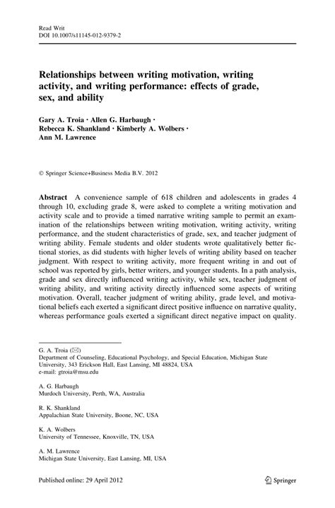 PDF Relationships Between Writing Motivation Writing Activity And Writing Performance