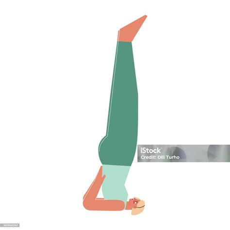 평평한 여성 캐릭터를 가진 벡터 분리 된 개념 강한 여성은 요가 수업에서 균형 잡힌 자세 Salamba Sarvangasana를