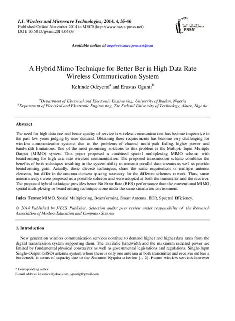 Pdf Hybrid Mimo For Improved Ber In Wireless