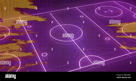 Displaying Neon Sports Field Diagram In Virtual Grid With Binary Overlay And Yellow Glitch