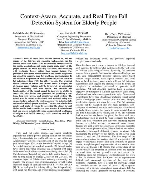 Pdf Context Aware Accurate And Real Time Fall Detection System For Elderly People