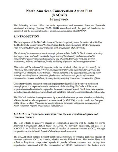 North American Conservation Action Plan Nacap Framework