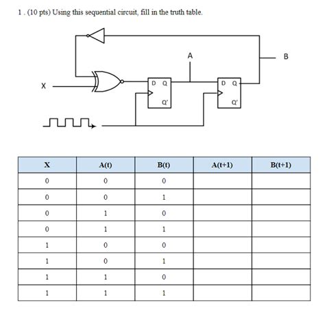 Solved 1 10 Pts Using This Sequential Circuit Fill In
