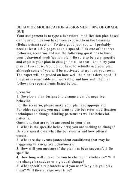 Behavior Modification Assignment 10 Of Grade Dueyour Assignmentdocx