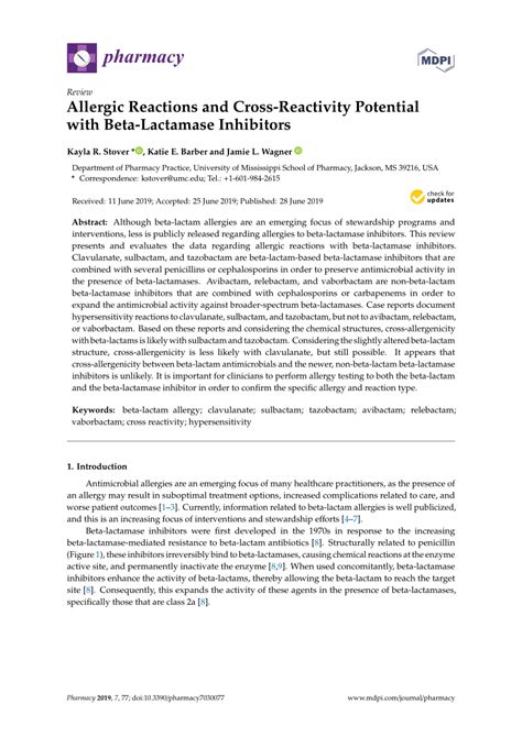 Pdf Allergic Reactions And Cross Reactivity Potential With Beta Lactamase Inhibitors
