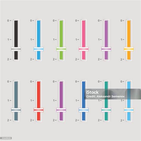 다채로운 가로 및 세로 슬라이더입니다 Ui 슬라이더 설정합니다 다 색 현대 Ui 요소입니다 벡터입니다 그래픽 사용자 인터페이스에 대한 스톡 벡터 아트 및 기타 이미지