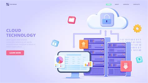 클라우드 기술 데이터 서버 원격 데이터베이스 클라우드 컴퓨팅 데이터 센터 원격 데이터 스토리지 Saas 랜딩 페이지에 대한 3d