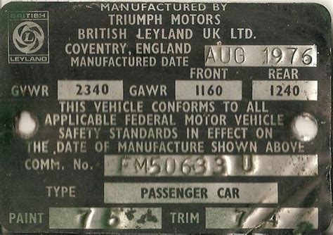 Vin And Trim Id Plate Question Tr6 Tech Forum The Triumph Experience