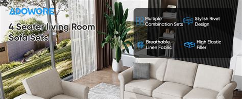 Adowore 2 Piece Living Room Sofa Sets Modern 3 Seater Sofa