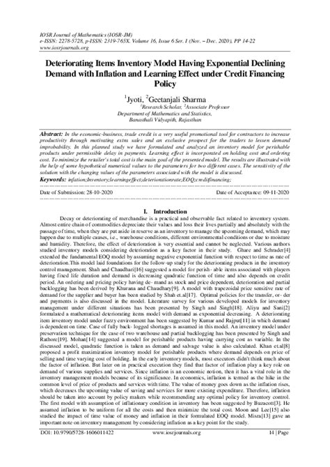 Pdf Deteriorating Items Inventory Model Having Exponential Declining Demand With Inflation And