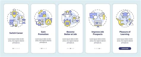 2d Icons Representing Mooc Mobile App Screen Set Walkthrough 3 Steps Colorful Graphic