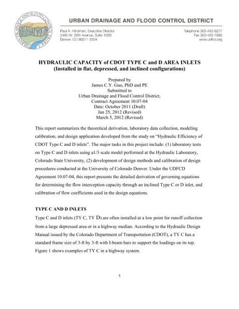 Hydraulic Capacity Of Cdot Type C And D Area Inlets